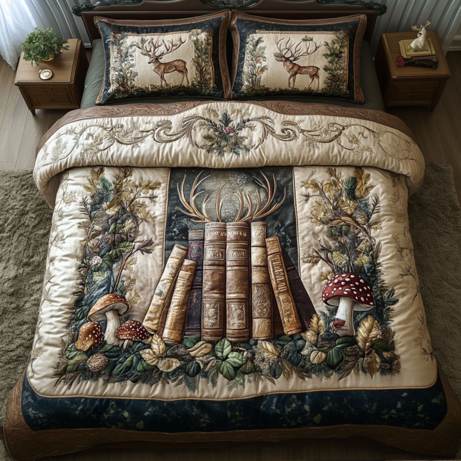 Antlered Library Elegance 3-Piece Quilted Bedding Set NCU0PT4985 – Vantique