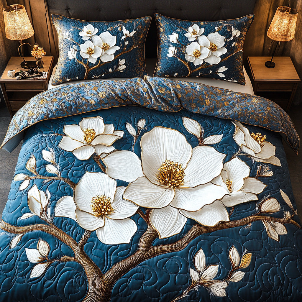 Blue Magnolia Elegance 3-Piece Quilted Bedding Set NCU0NT6639 – Vantique