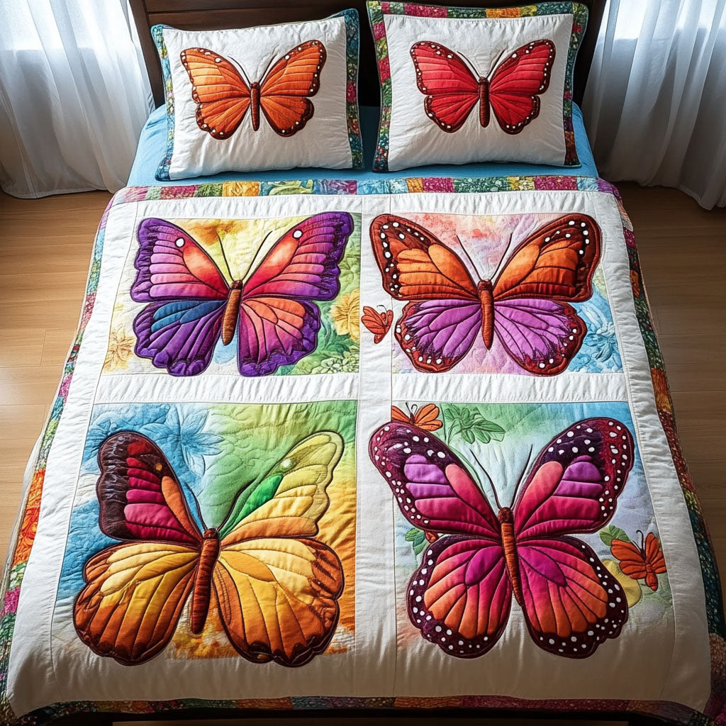 Bright Butterfly Patchwork 3-Piece Quilted Bedding Set NCU0NT3277 – Vantique