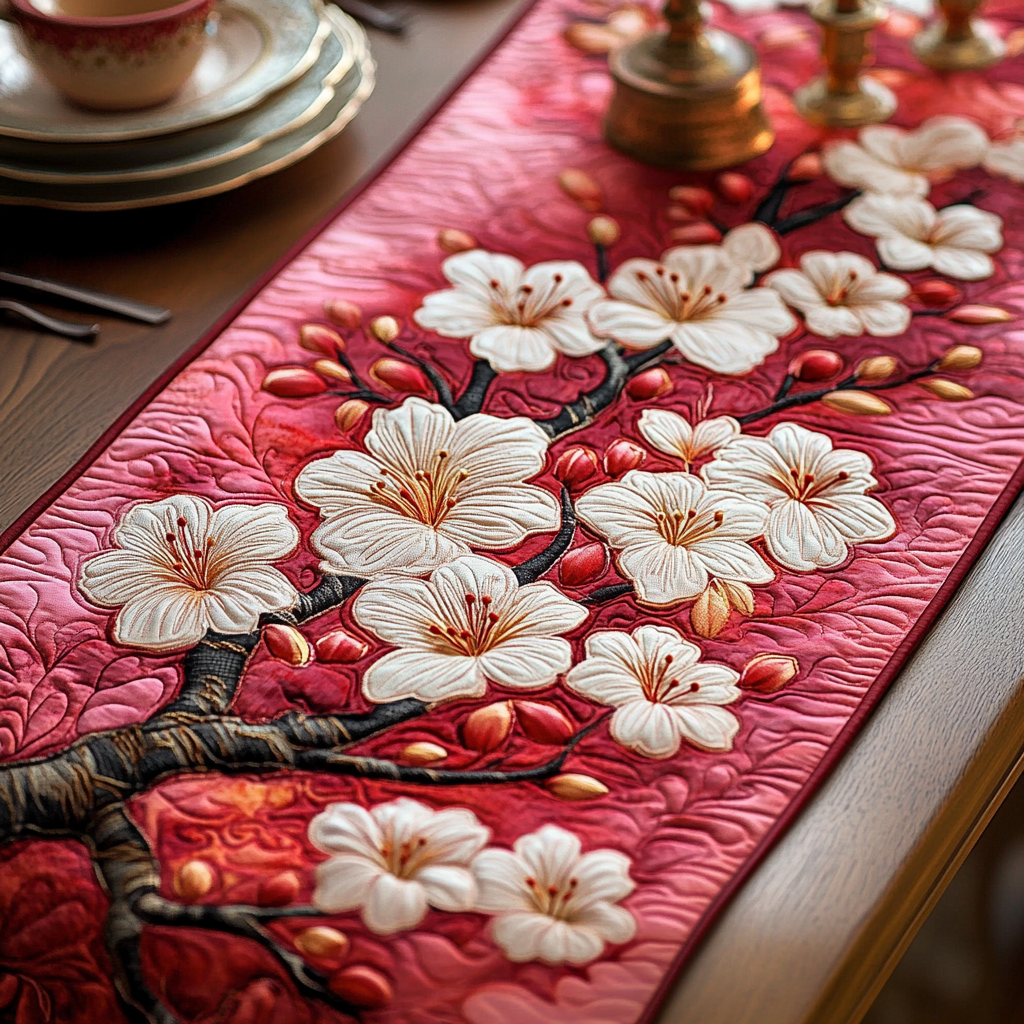 Cherry Blossom Serenade Quilted Table Runner NCU0DV5466 – Vantique