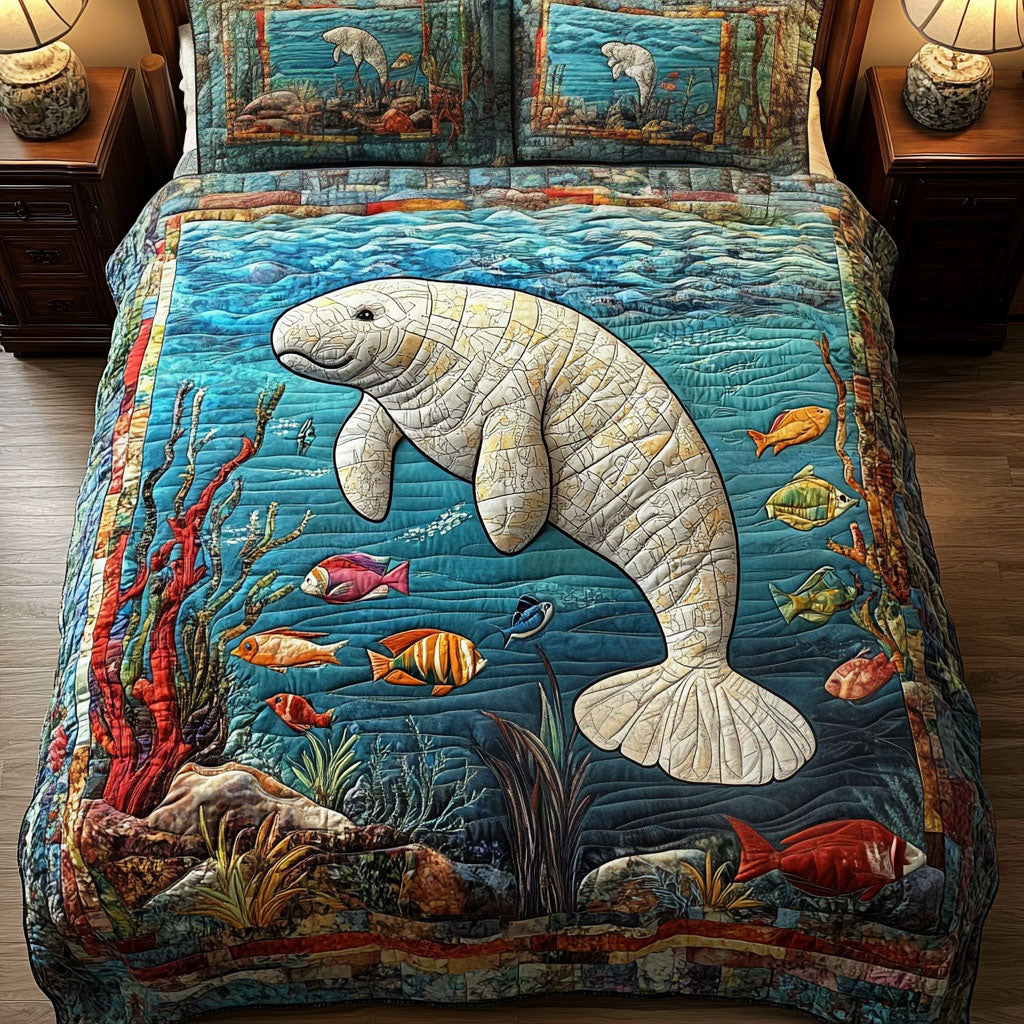 Coral Reef Manatee 3-Piece Quilted Bedding Set NCU0NT2882 – Vantique