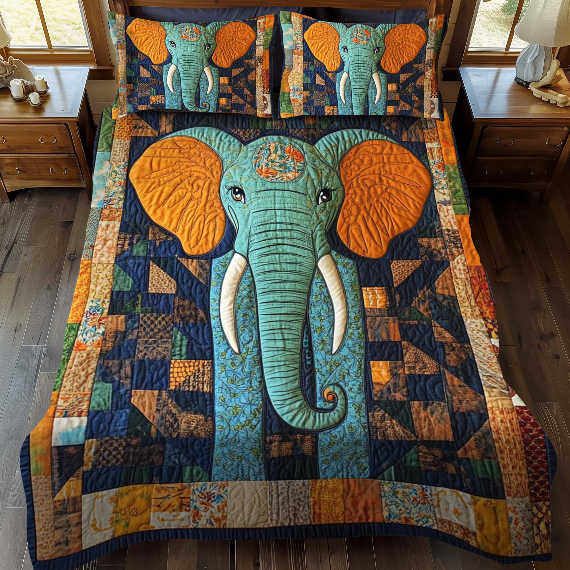 Elephant Patchwork Delight 3-Piece Quilted Bedding Set NCU0NT943 – Vantique