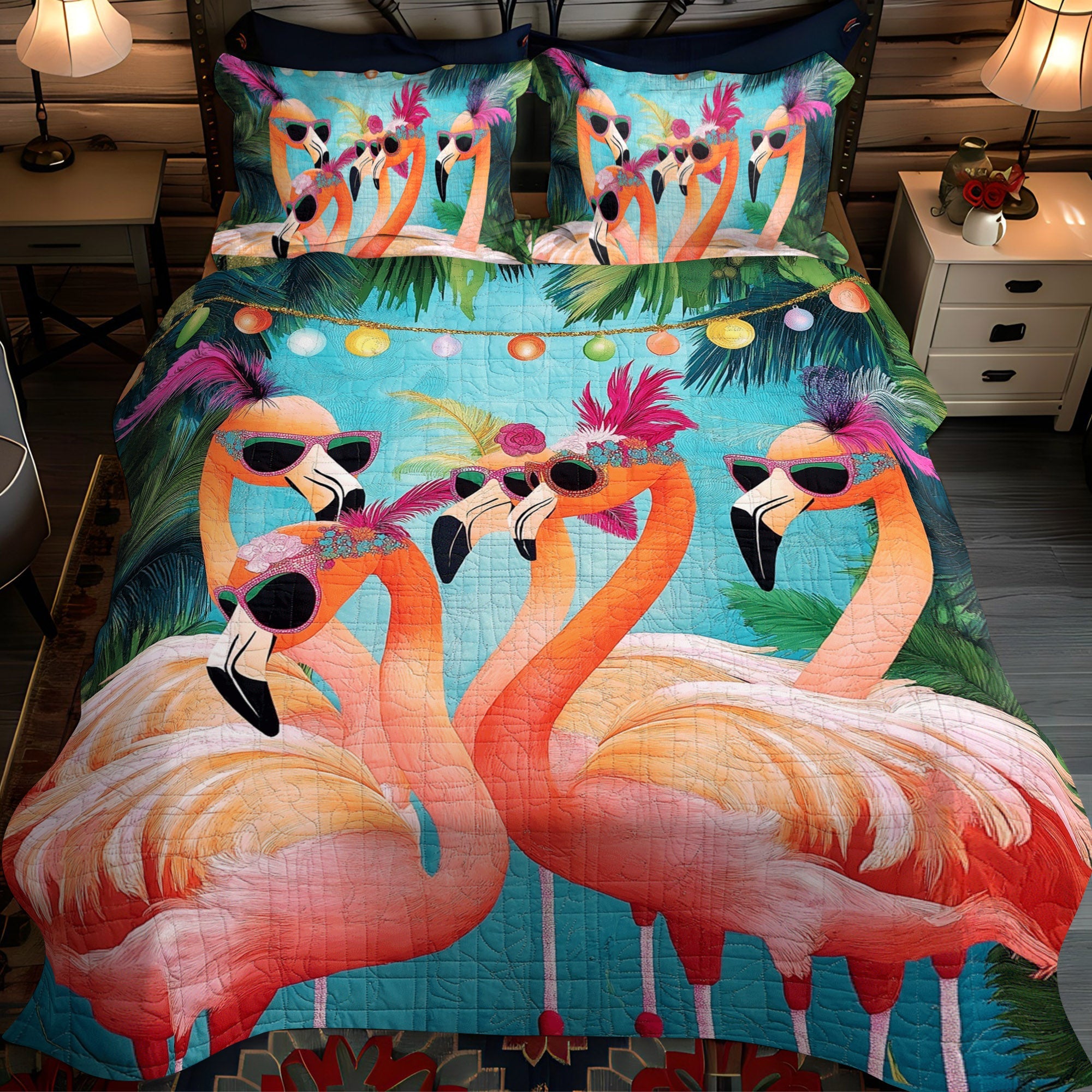 Flamingo Magic 3-Piece Quilted Bedding Set NCU0TL879 – Vantique
