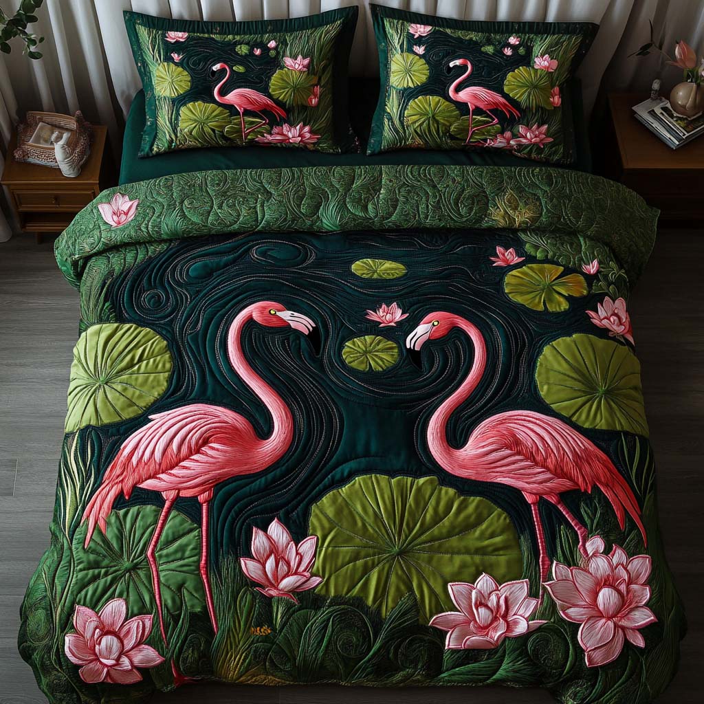 Floaty Flamingo 3-Piece Quilted Bedding Set NCU0NT7842 – Vantique