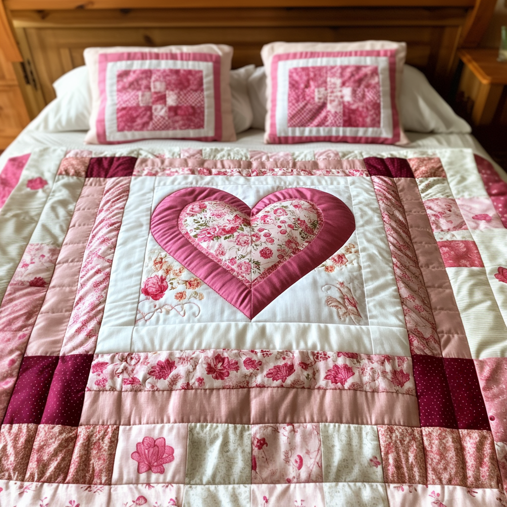 Heartstrings 3-Piece Quilted Bedding Set NCU0VH1362 – Vantique