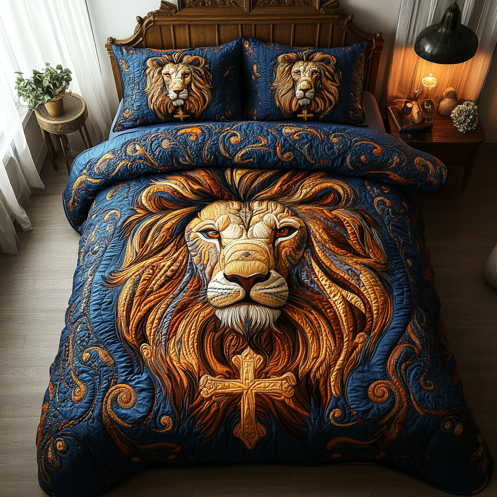 Lion of Judah Majesty 3-Piece Quilted Bedding Set NCU0DV2126 – Vantique