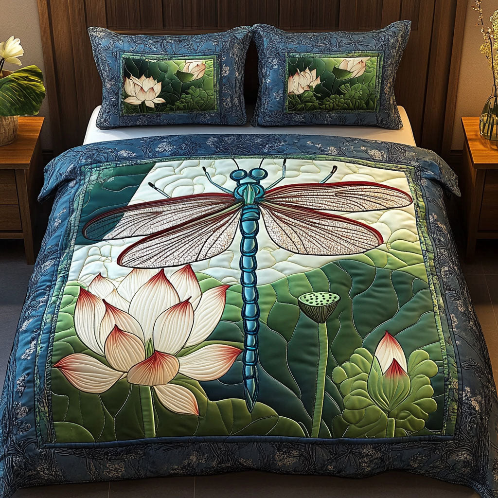 Lotus Serenity Dragonfly 3-Piece Quilted Bedding Set NCU0NT3747 – Vantique