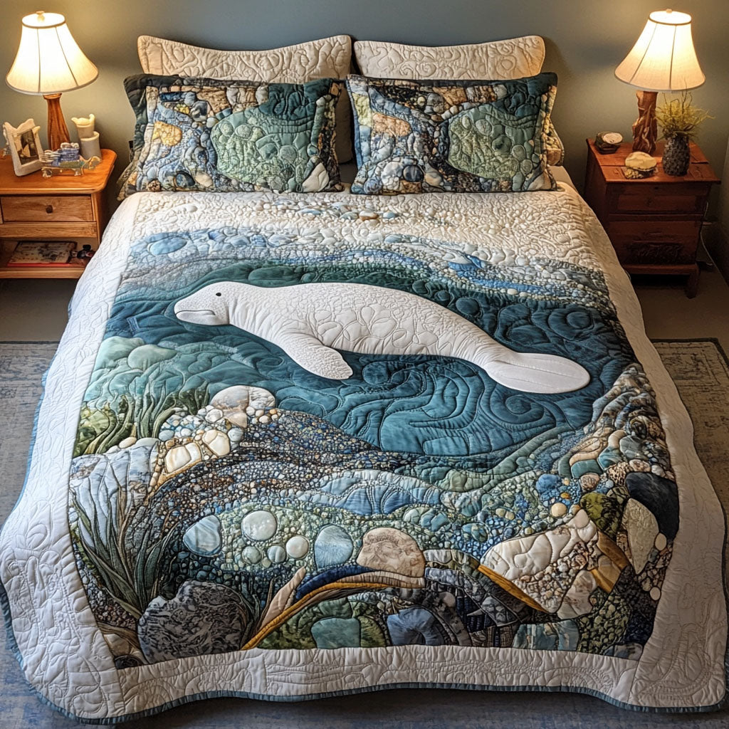 Manatee in Calm Waters 3-Piece Quilted Bedding Set NCU0NT2885 – Vantique