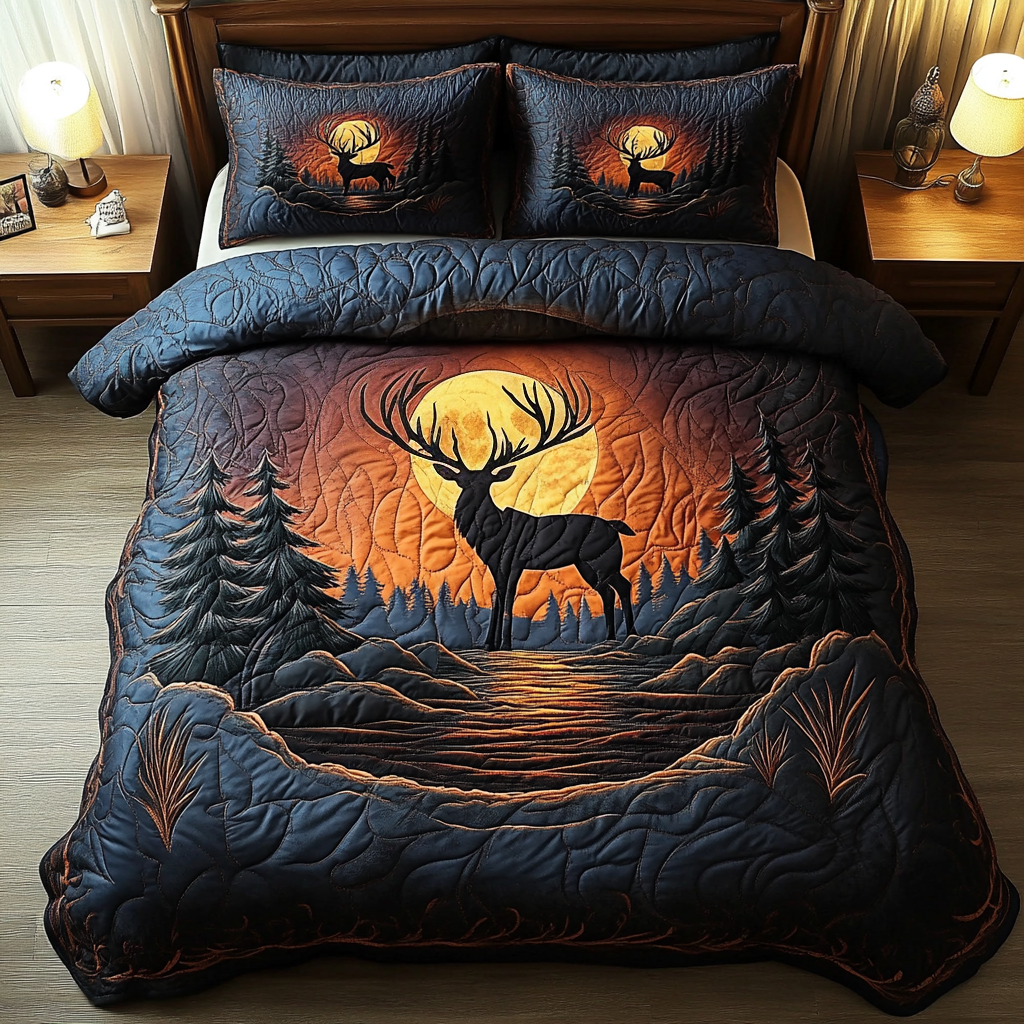 Mystic Deer 3-Piece Quilted Bedding Set NCU0VH2880 – Vantique