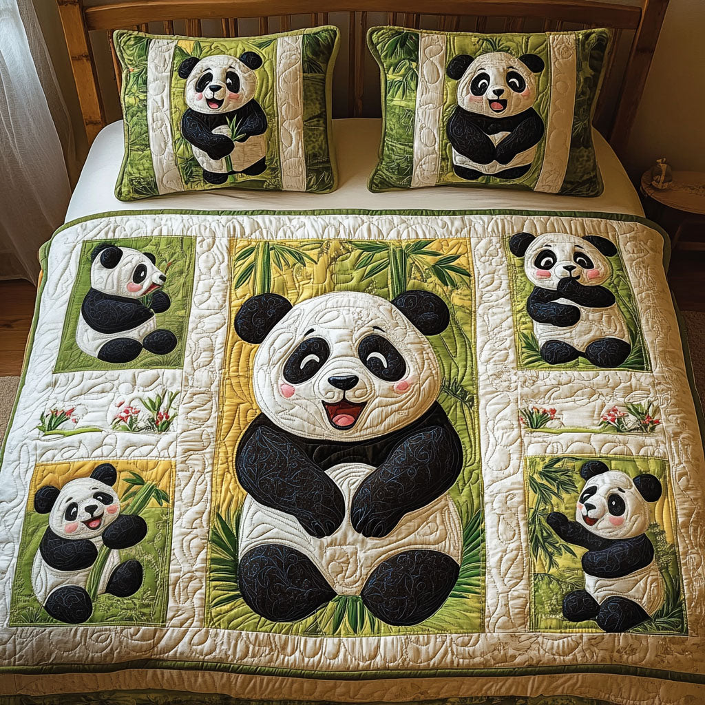 Panda Patchwork Dreams 3-Piece Quilted Bedding Set NCU0NT2879 – Vantique