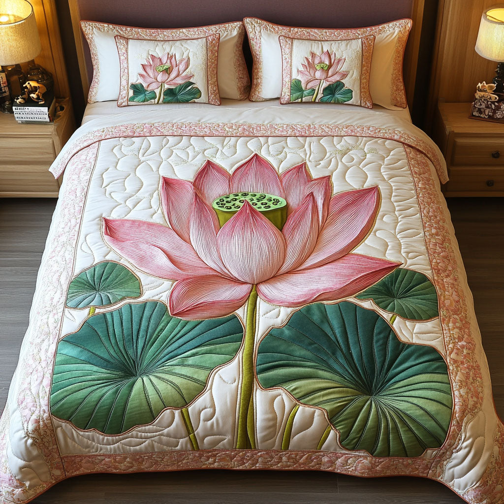 Pink Serenity 3-Piece Quilted Bedding Set NCU0NT3139 – Vantique