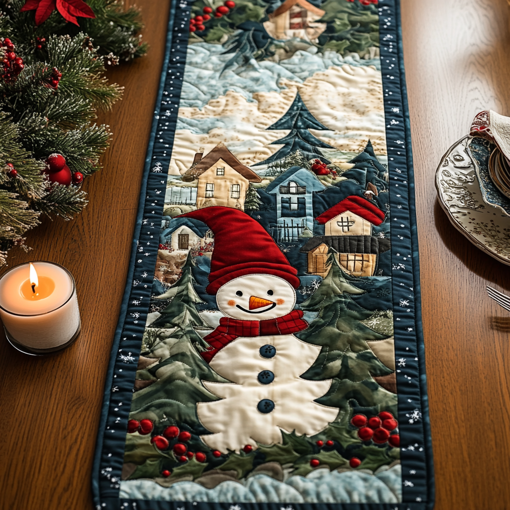 Snowman Cheer Quilted Table Runner NCU0VH793 – Vantique