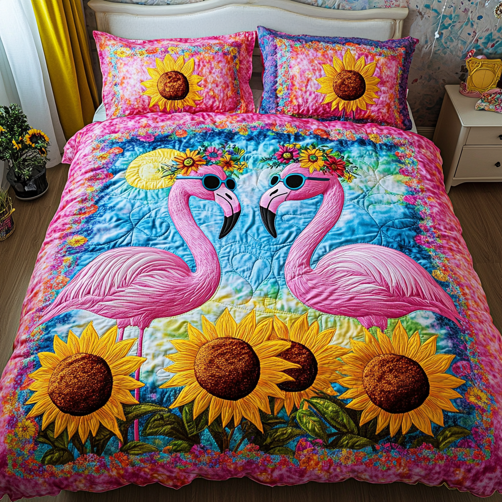 Tropical Flamingo 3-Piece Quilted Bedding Set NCU0DK8384 – Vantique