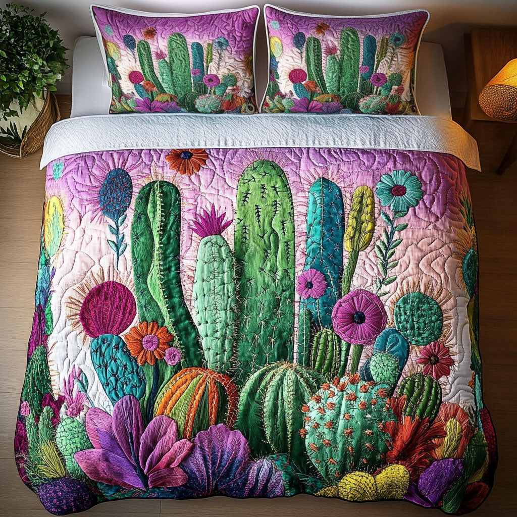 Vibrant Cactus 3-Piece Quilted Bedding Set NCU0NT4535 – Vantique