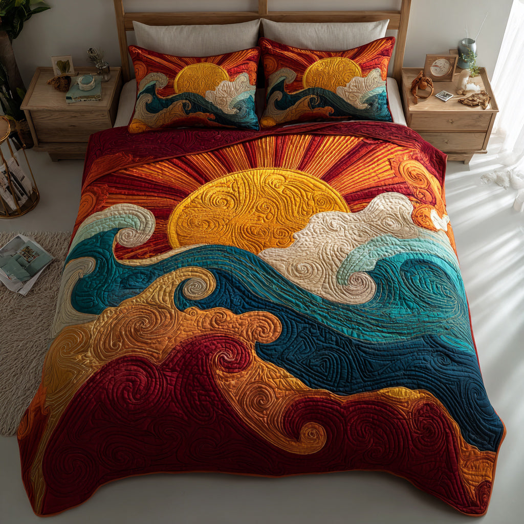 Abstract Sun Waves 3-Piece Quilted Bedding Set NCU0HH356 – Vantique
