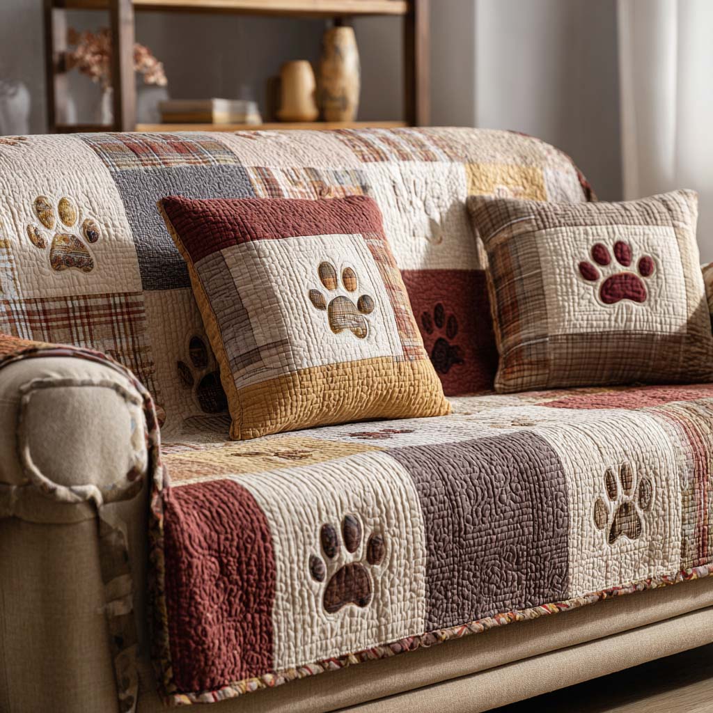 Adorable Paw Quilted Sofa Cover NCU0NT11185 – Vantique