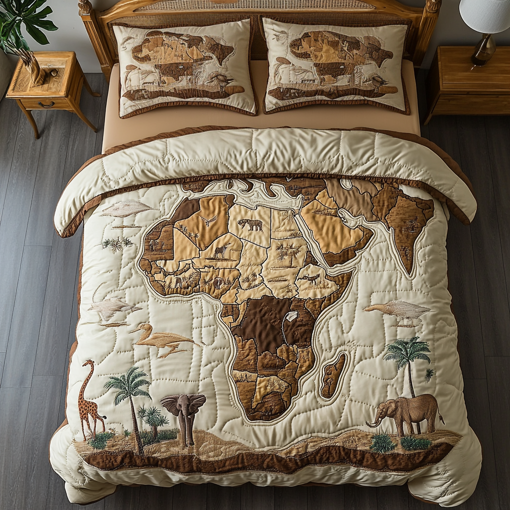 Africa Glow 3-Piece Quilted Bedding Set NCU0VH5563 – Vantique