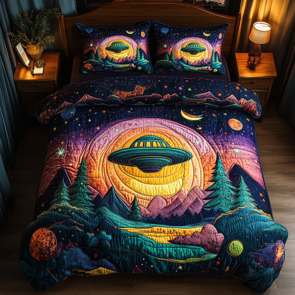 Alien Sky Craft 3-Piece Quilted Bedding Set NCU0DV2679 – Vantique
