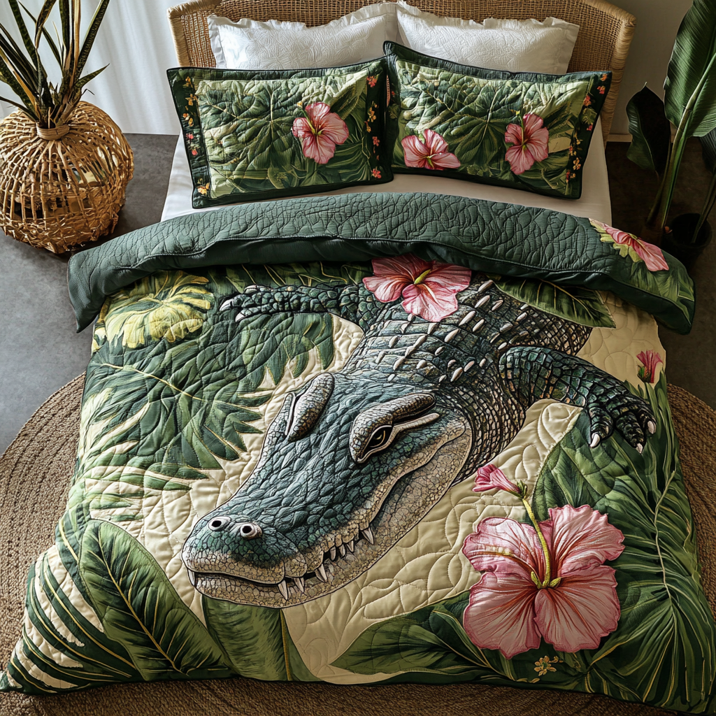 Alligator Dreams 3-Piece Quilted Bedding Set NCU0DK8868 – Vantique