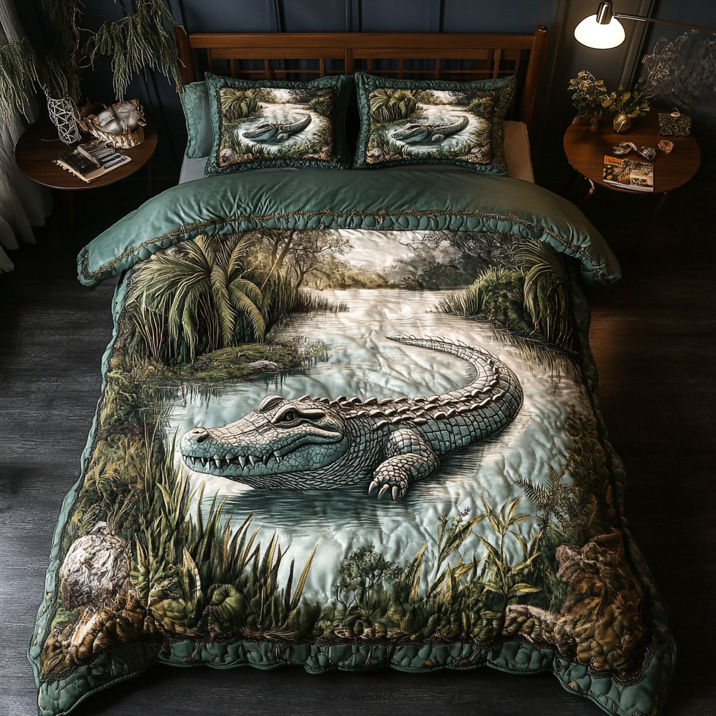 Alligator Escape 3-Piece Quilted Bedding Set NCU0DK8870 – Vantique