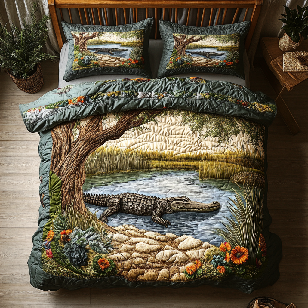 Alligator Wilds 3-Piece Quilted Bedding Set NCU0DK8874 – Vantique