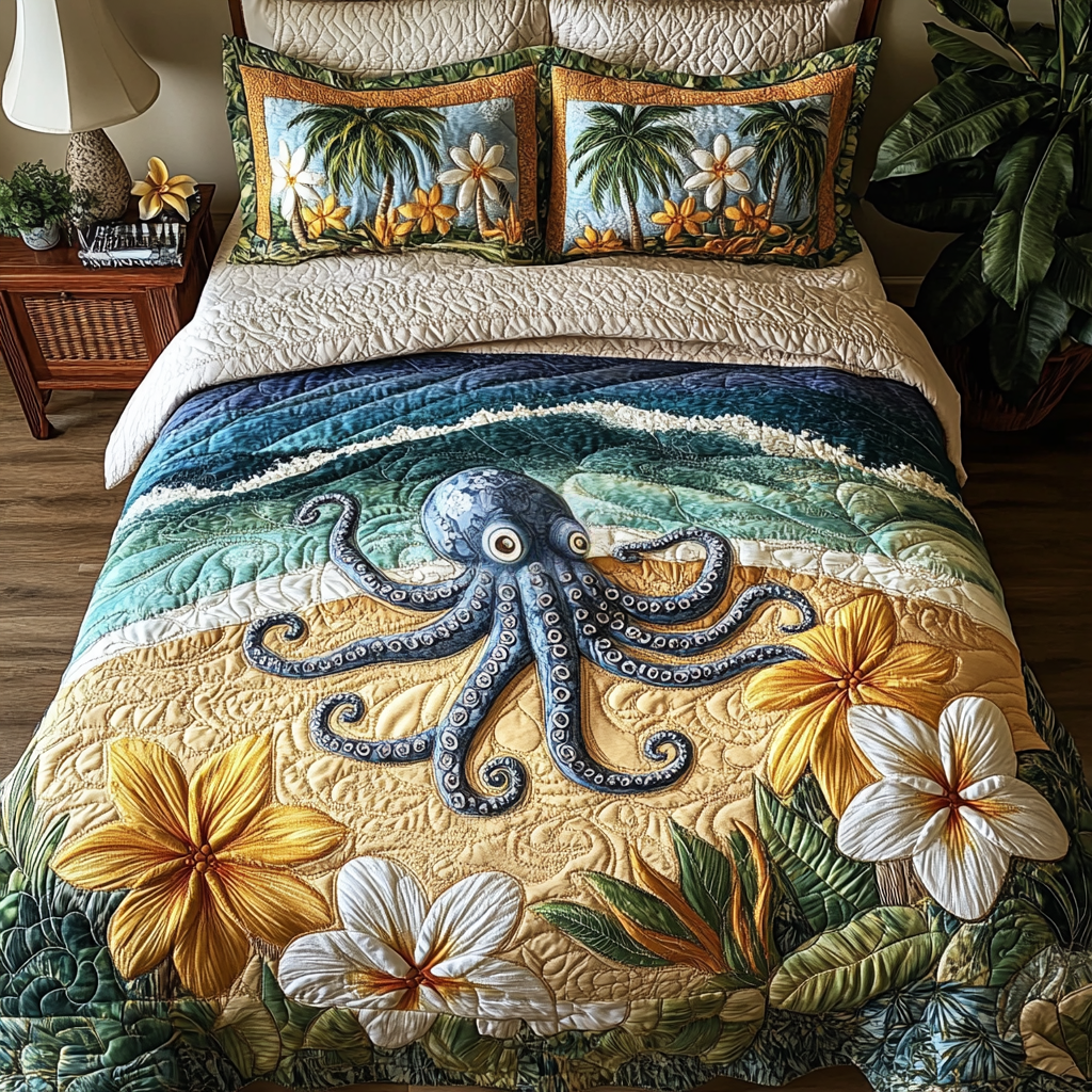 Aloha Octopus 3-Piece Quilted Bedding Set NCU0DV5167 – Vantique