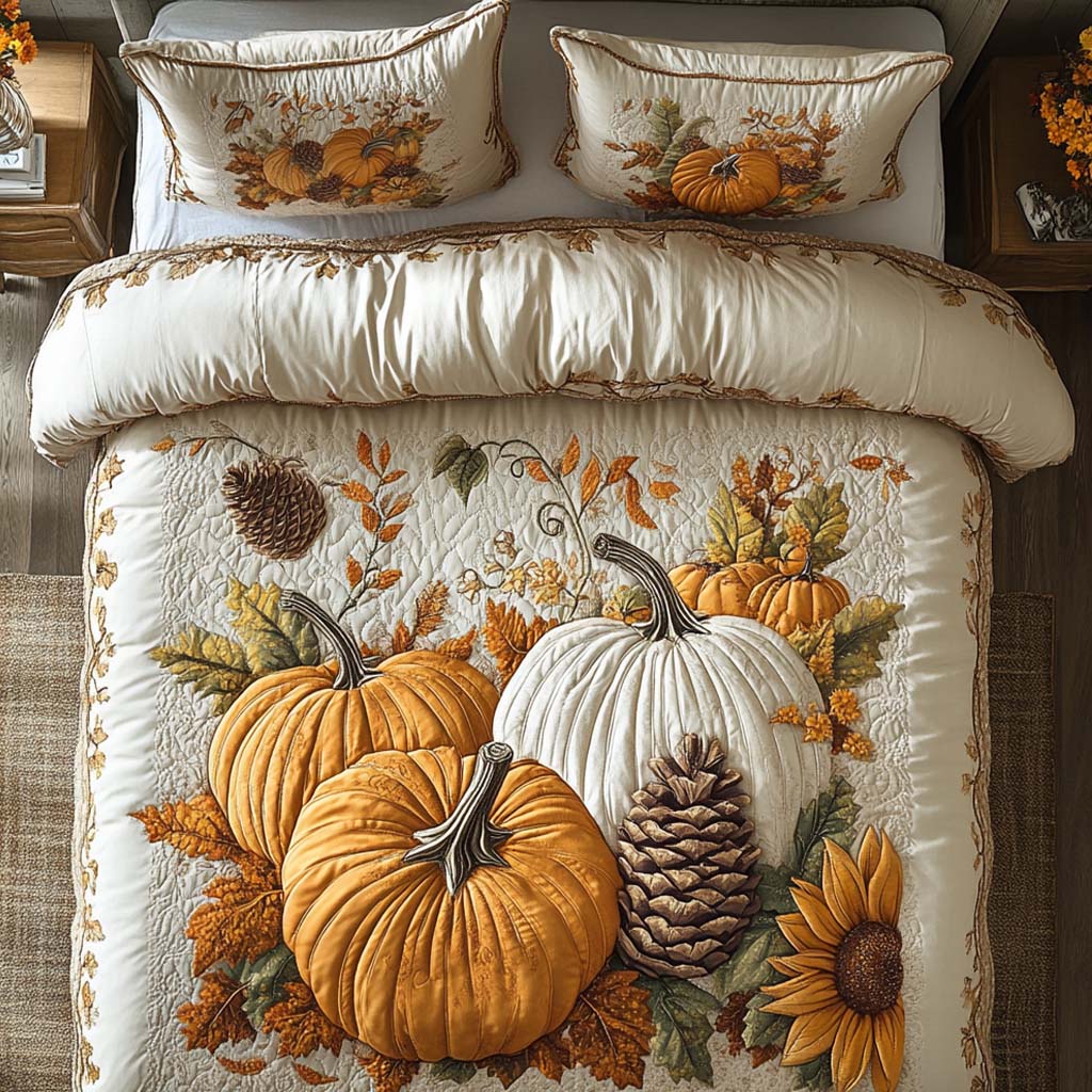 Amber Harvest Days 3-Piece Quilted Bedding Set NCU0NT8336 – Vantique