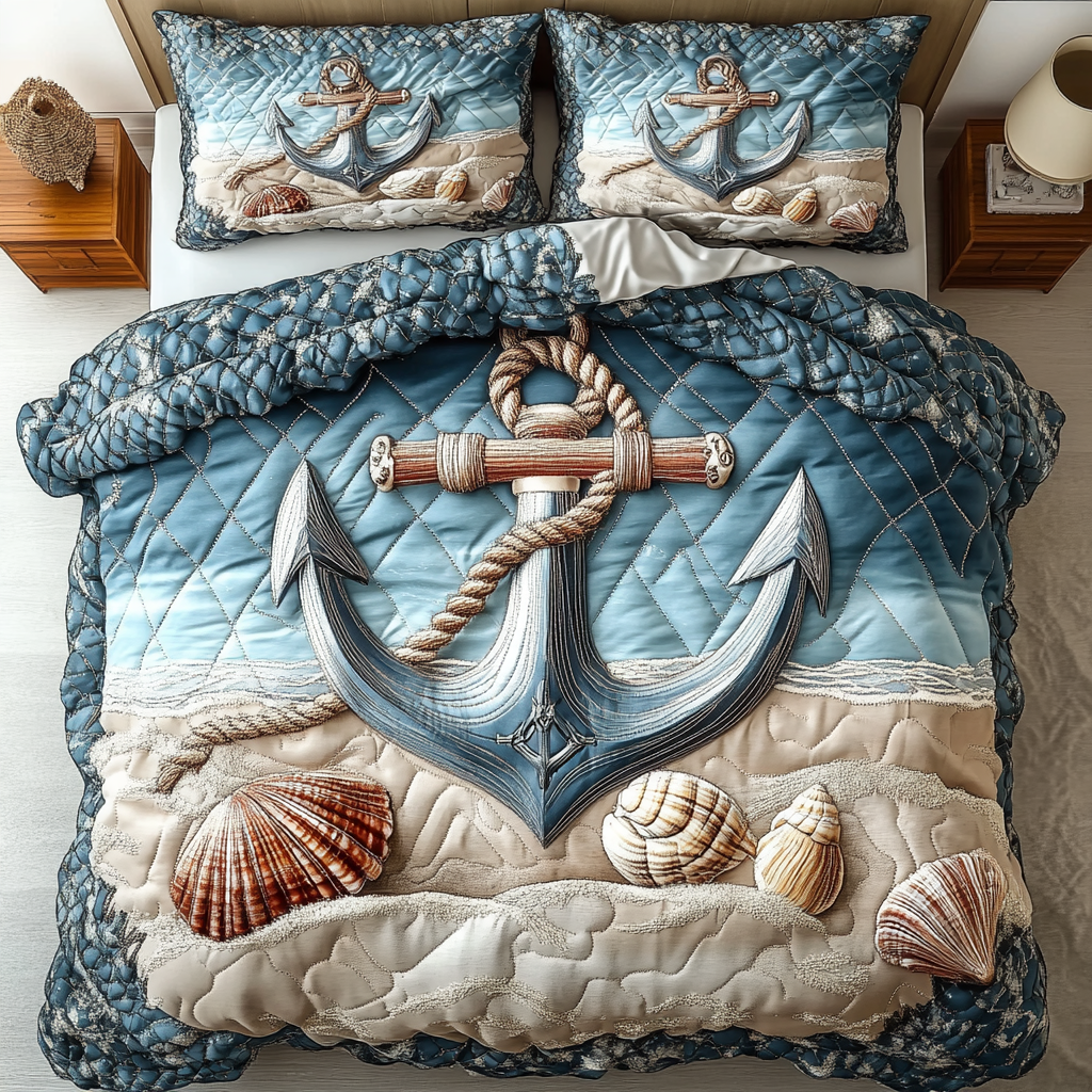 Anchored Serenity 3-Piece Quilted Bedding Set NCU0VL876 – Vantique