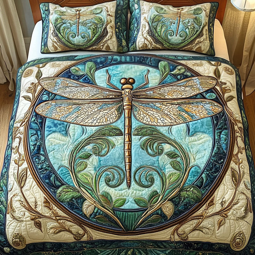 Aqua Dragonfly 3-Piece Quilted Bedding Set NCU0NT3492 – Vantique