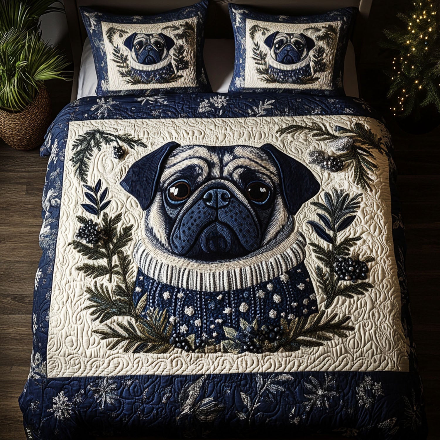 Arctic Pug 3-Piece Quilted Bedding Set NCU0PT2300 – Vantique