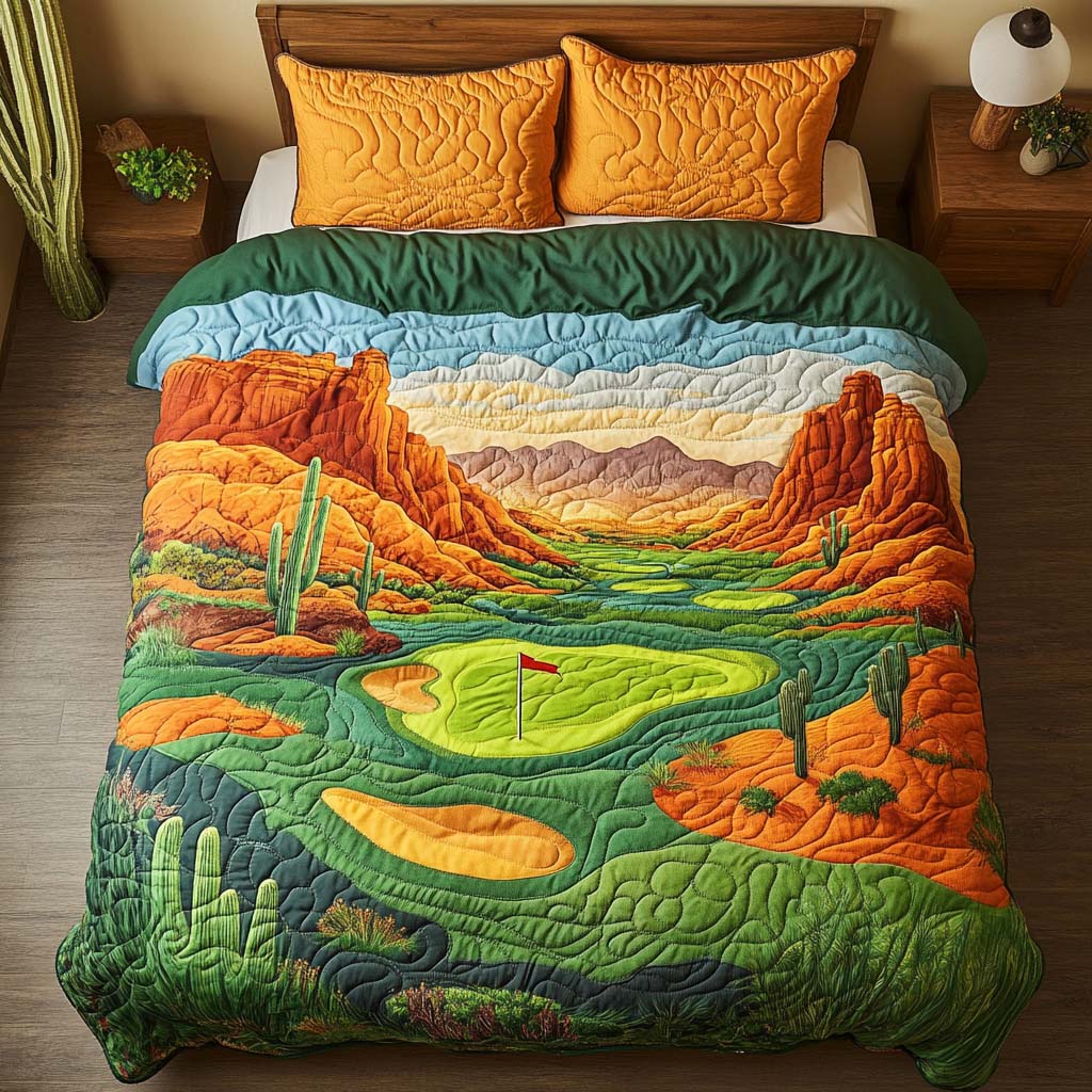 Arizona Golf Desert Drive 3-Piece Quilted Bedding Set NCU0NT7541 – Vantique