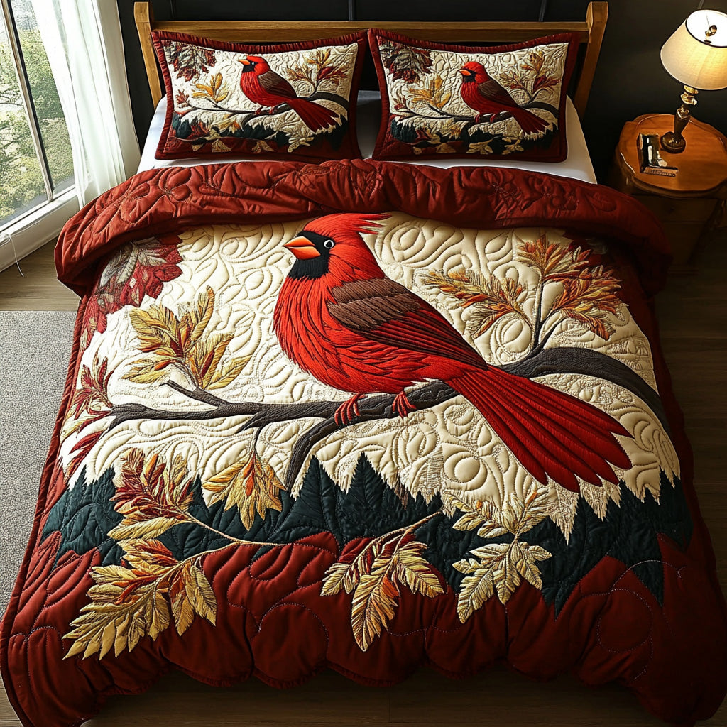 Autumn Cardinal 3-Piece Quilted Bedding Set NCU0DV6671 – Vantique