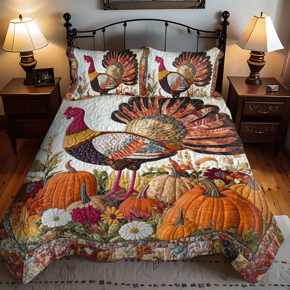 Autumn Magic Turkey 3-Piece Quilted Bedding Set NCU0PD705 – Vantique