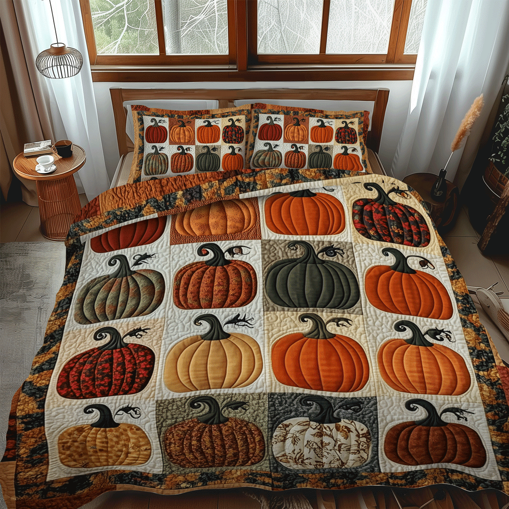 Autumn Pumpkins 3-Piece Quilted Bedding Set NCU0TH1849 – Vantique