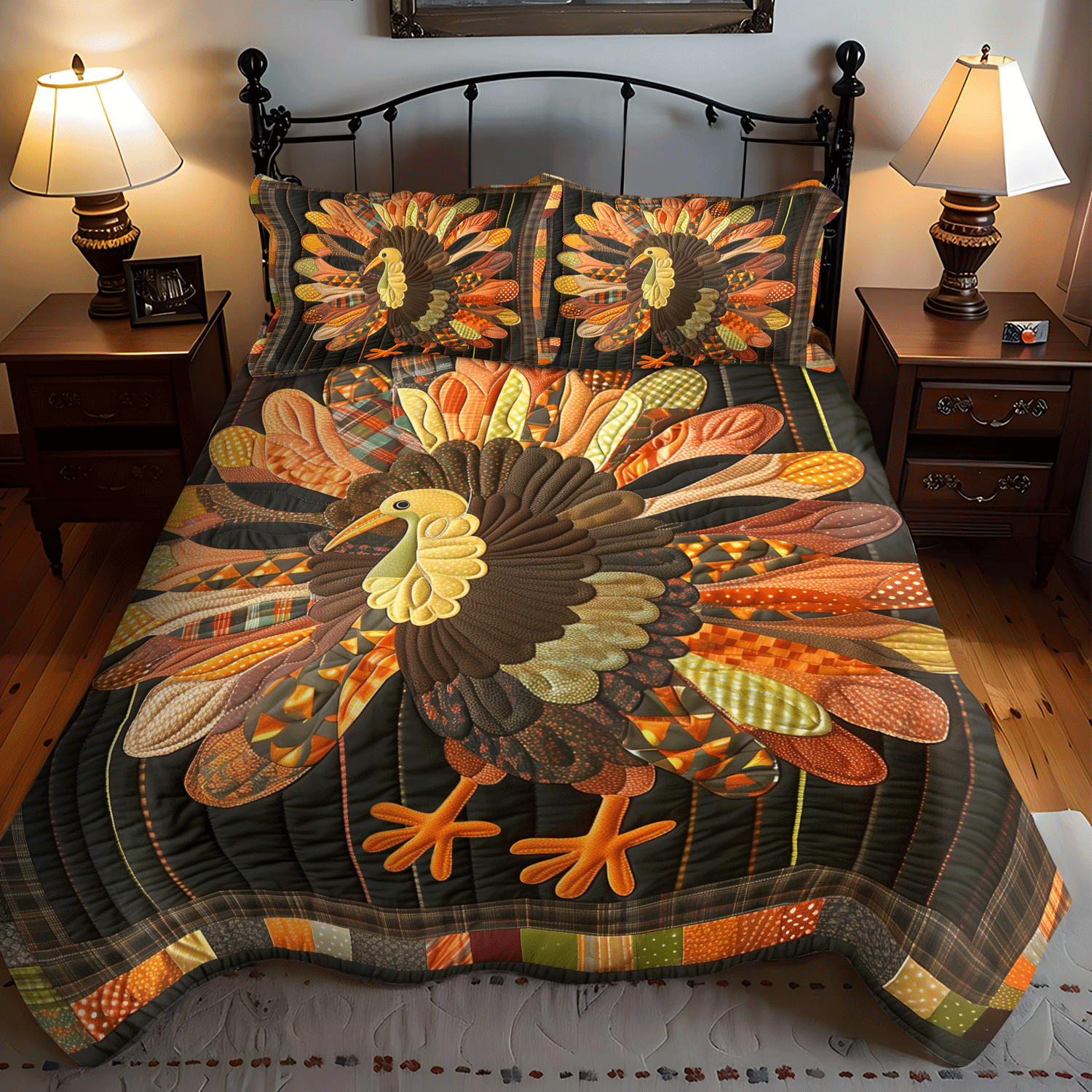 Autumn Turkey 3-Piece Quilted Bedding Set NCU0TH1108 – Vantique