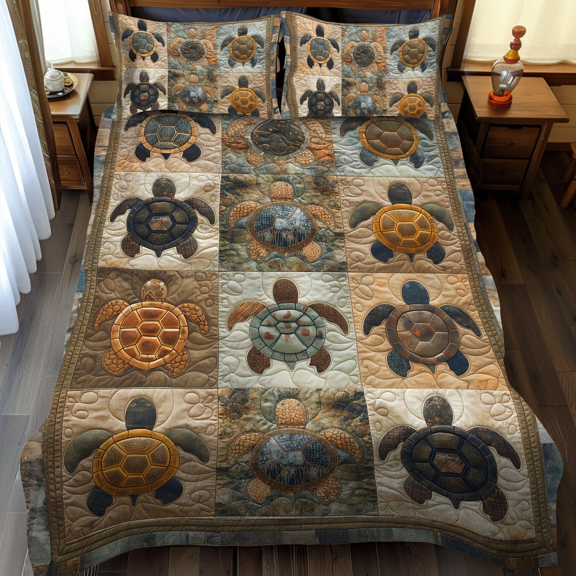 Azure Turtle Cove 3-Piece Quilted Bedding Set NCU0TL481 – Vantique