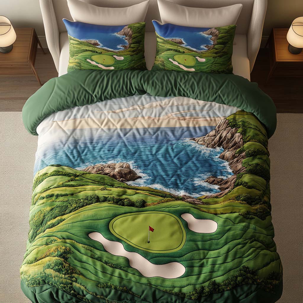 Azure Skies Golf Course 3-Piece Quilted Bedding Set NCU0NT7600 – Vantique