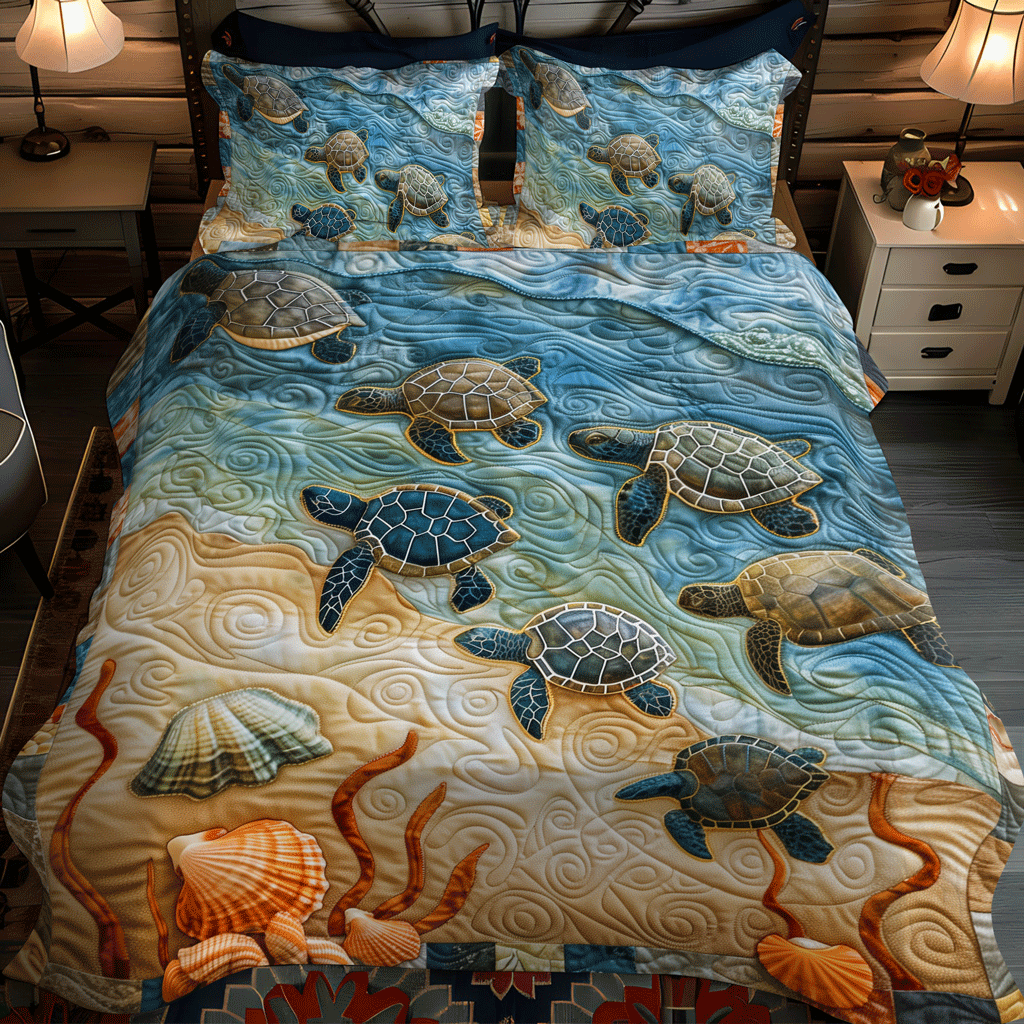 Baby Turtle Voyage 3-Piece Quilted Bedding Set NCU0TH1329 – Vantique