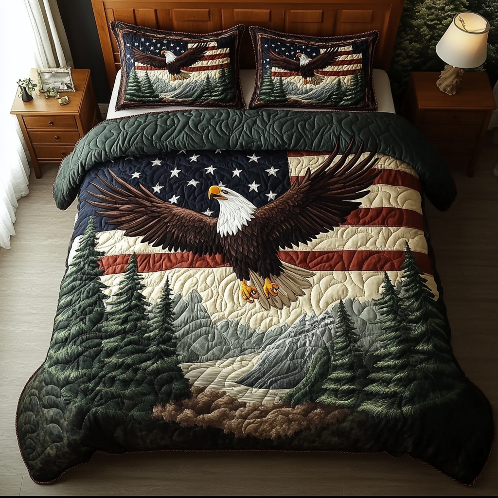 Bald Eagle Wings 3-Piece Quilted Bedding Set NCU0DK7583 – Vantique