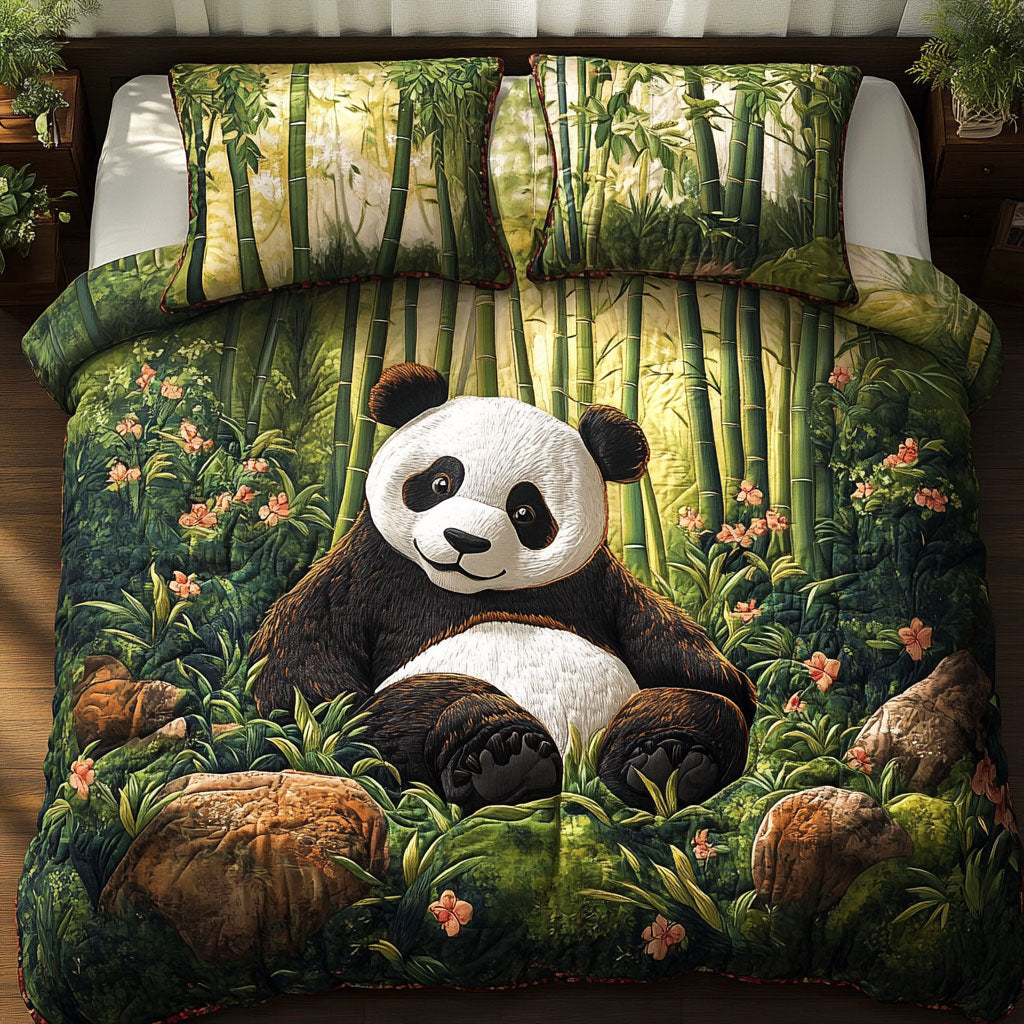 Bamboo Panda Rest 3-Piece Quilted Bedding Set NCU0NT3052 – Vantique