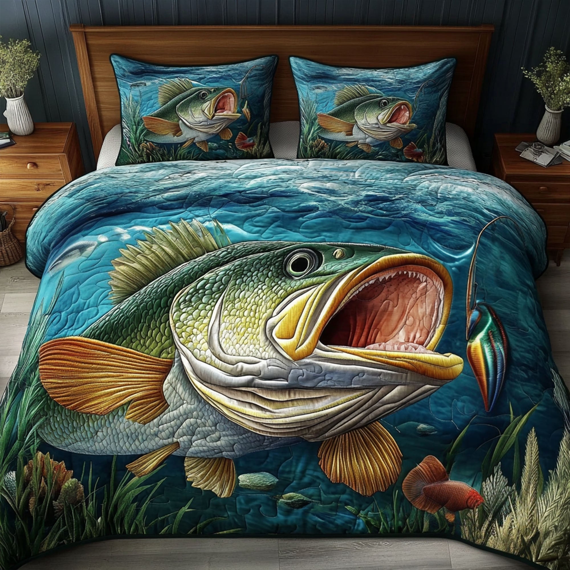 Bass Master 3-Piece Quilted Bedding Set NCU0PT6894 – Vantique