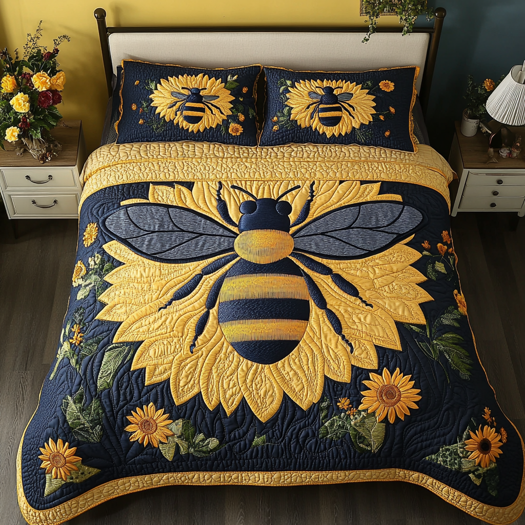 Bee Happy 3-Piece Quilted Bedding Set NCU0DK2432 – Vantique