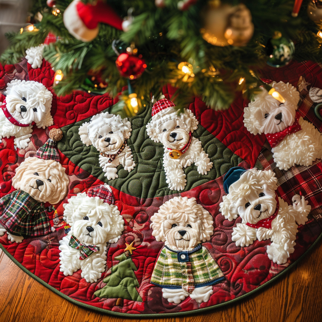 Bichon Christmas Spirit Christmas Quilted Tree Skirt NCU0DV1374 – Vantique