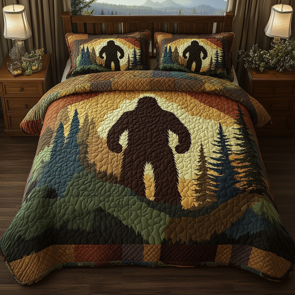 Bigfoot Forest Silhouette 3-Piece Quilted Bedding Set NCU0NT3284 – Vantique