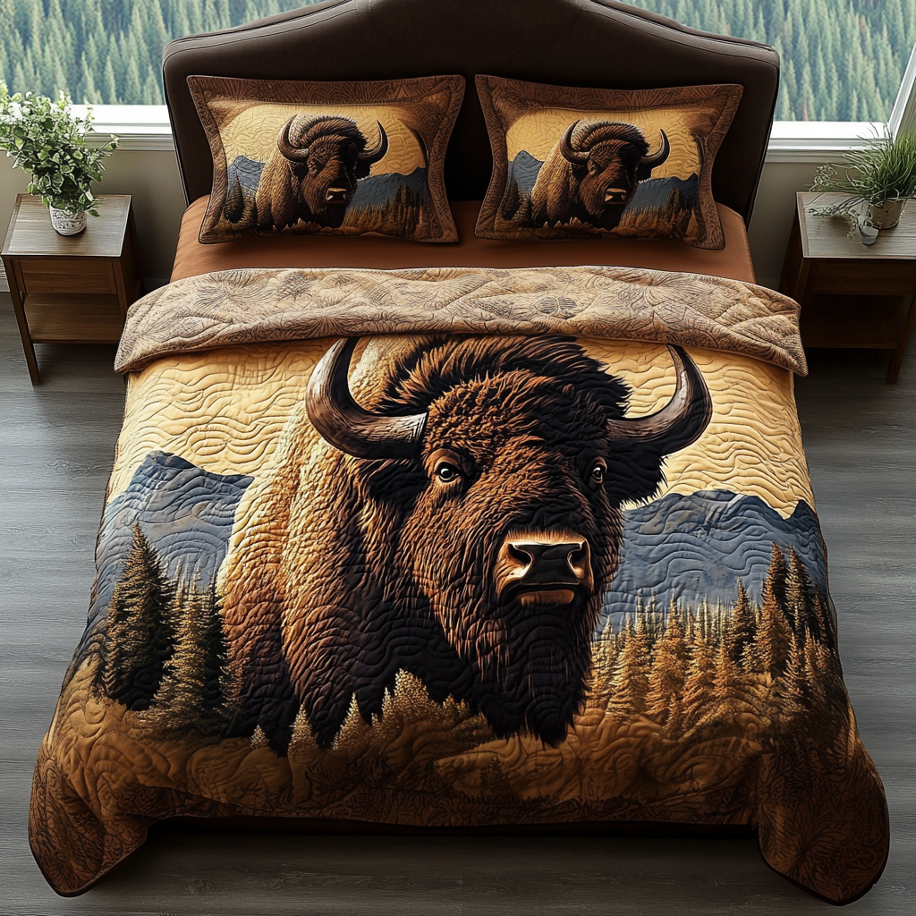 Bison Grace 3-Piece Quilted Bedding Set NCU0DV2769 – Vantique