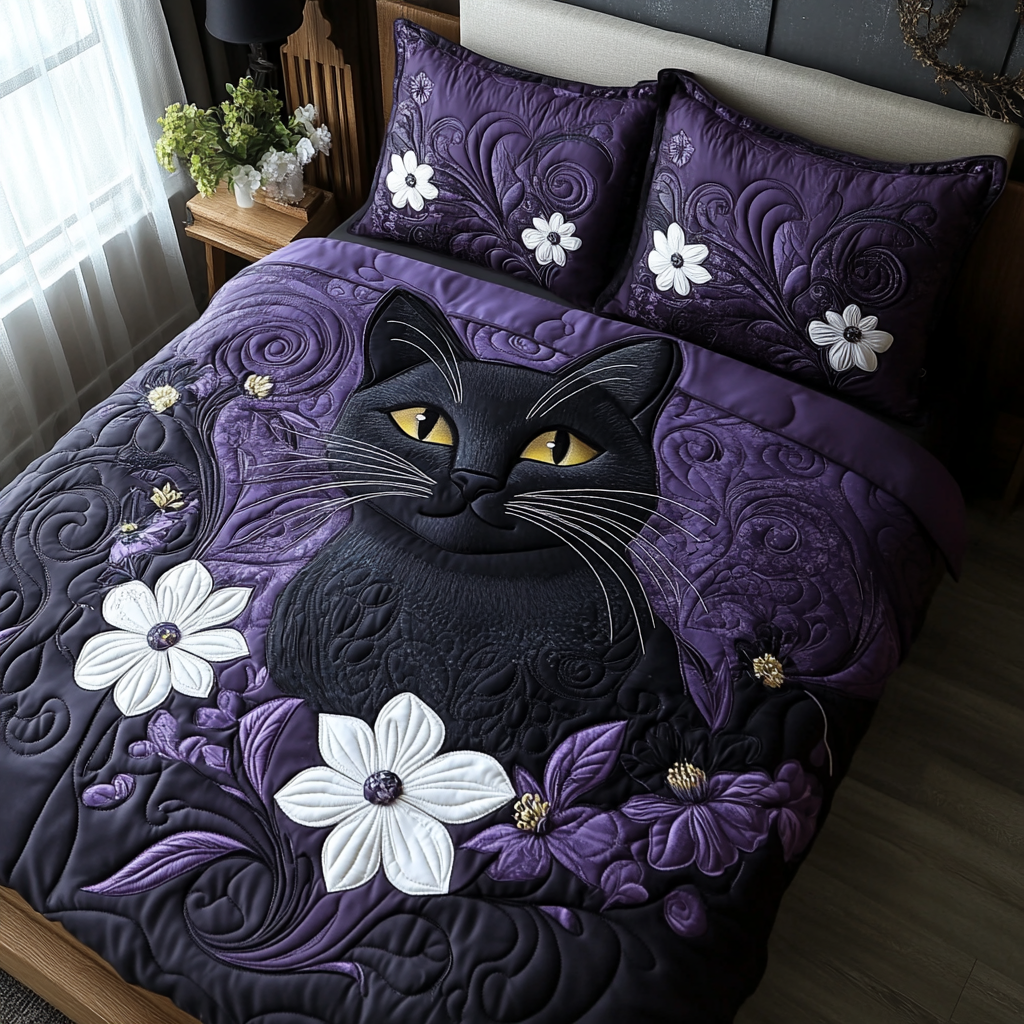 Black Cat Magic 3-Piece Quilted Bedding Set NCU0DV5718 – Vantique