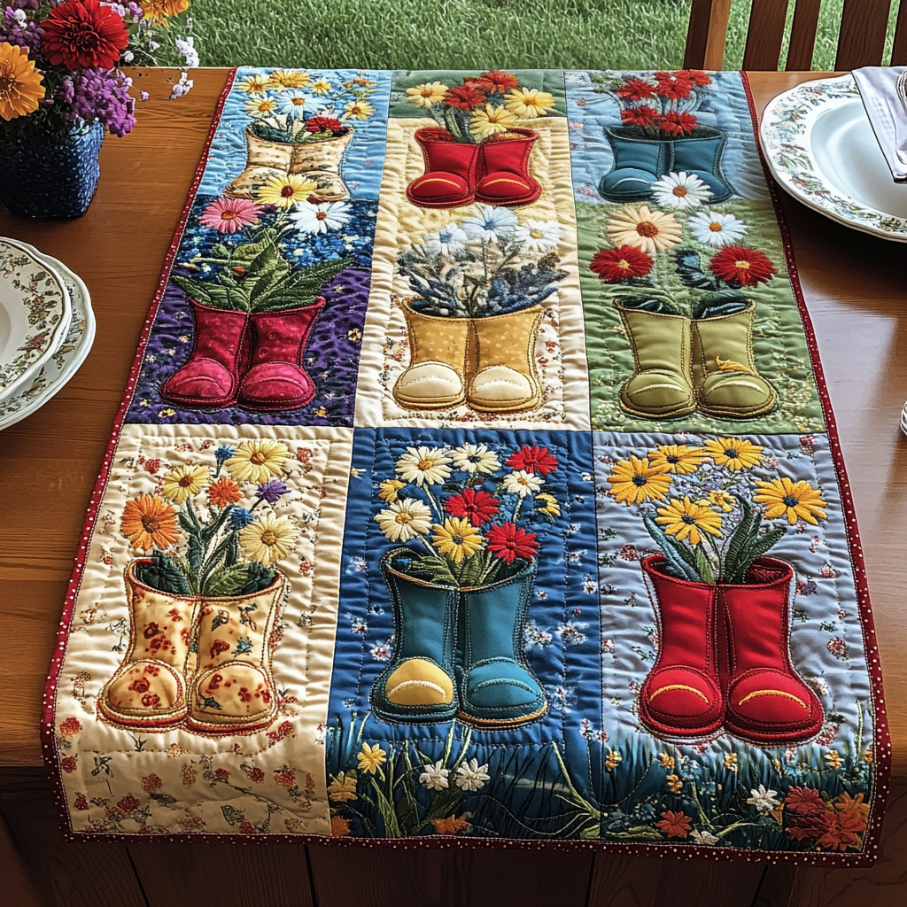 Bloom Boots Quilted Table Runner NCU0VH2828 – Vantique
