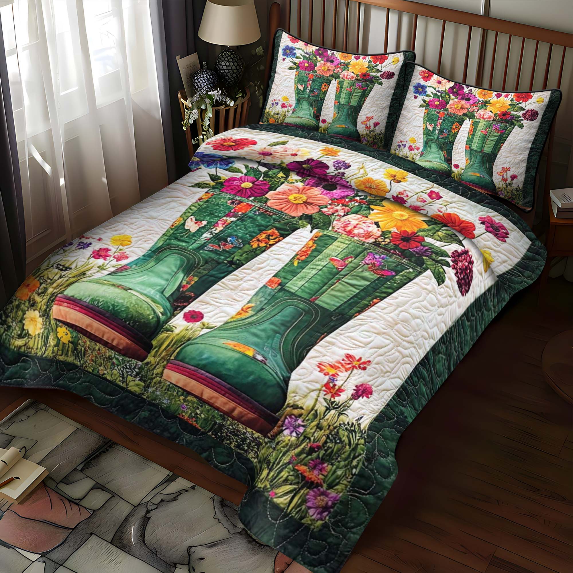 Blooming Boots 3-Piece Quilted Bedding Set NCU0NT1150 – Vantique