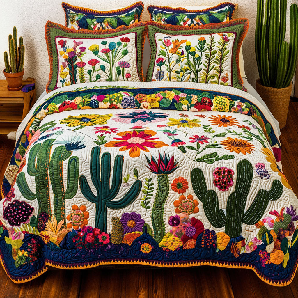 Blooming Cactus 3-Piece Quilted Bedding Set NCU0PT2562 – Vantique