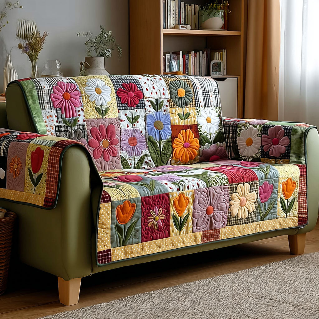 Blooming Patchwork Quilted Sofa Cover NCU0TV527 – Vantique